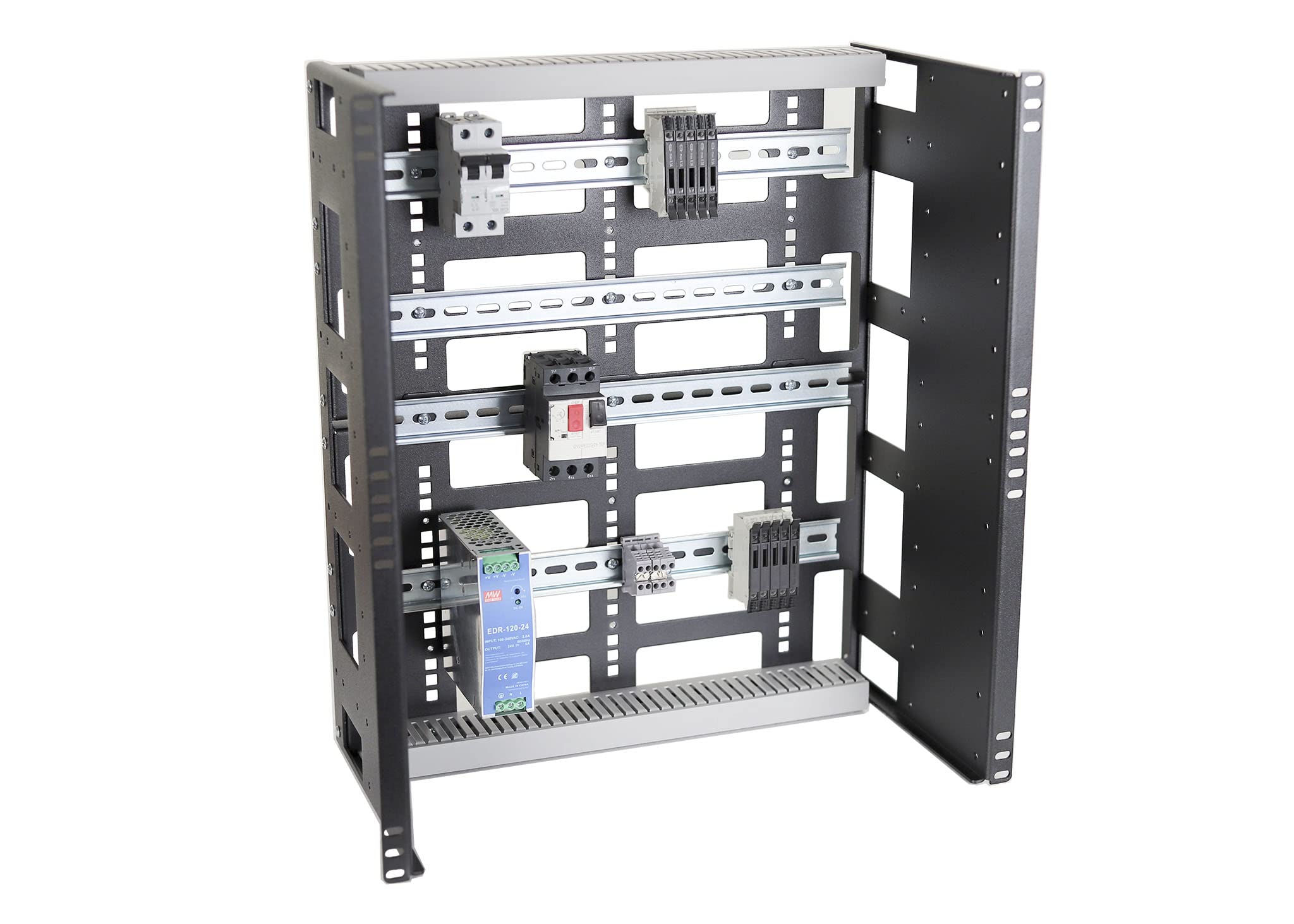 IRP11225D Heavy Duty 12U Rackmount Adjustable Depth Industrial Din Rail Panel Designed for 2 Post or 4 Post EIA310 19 inch Server Rack
