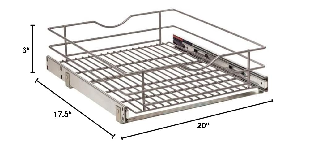 Knape & Vogt RS-MUB-17-FN 5 in. H x 18 in. W x 20 in. D Multi-Use Basket Silver Pull Out Cabinet Organizer, Frosted Nickel