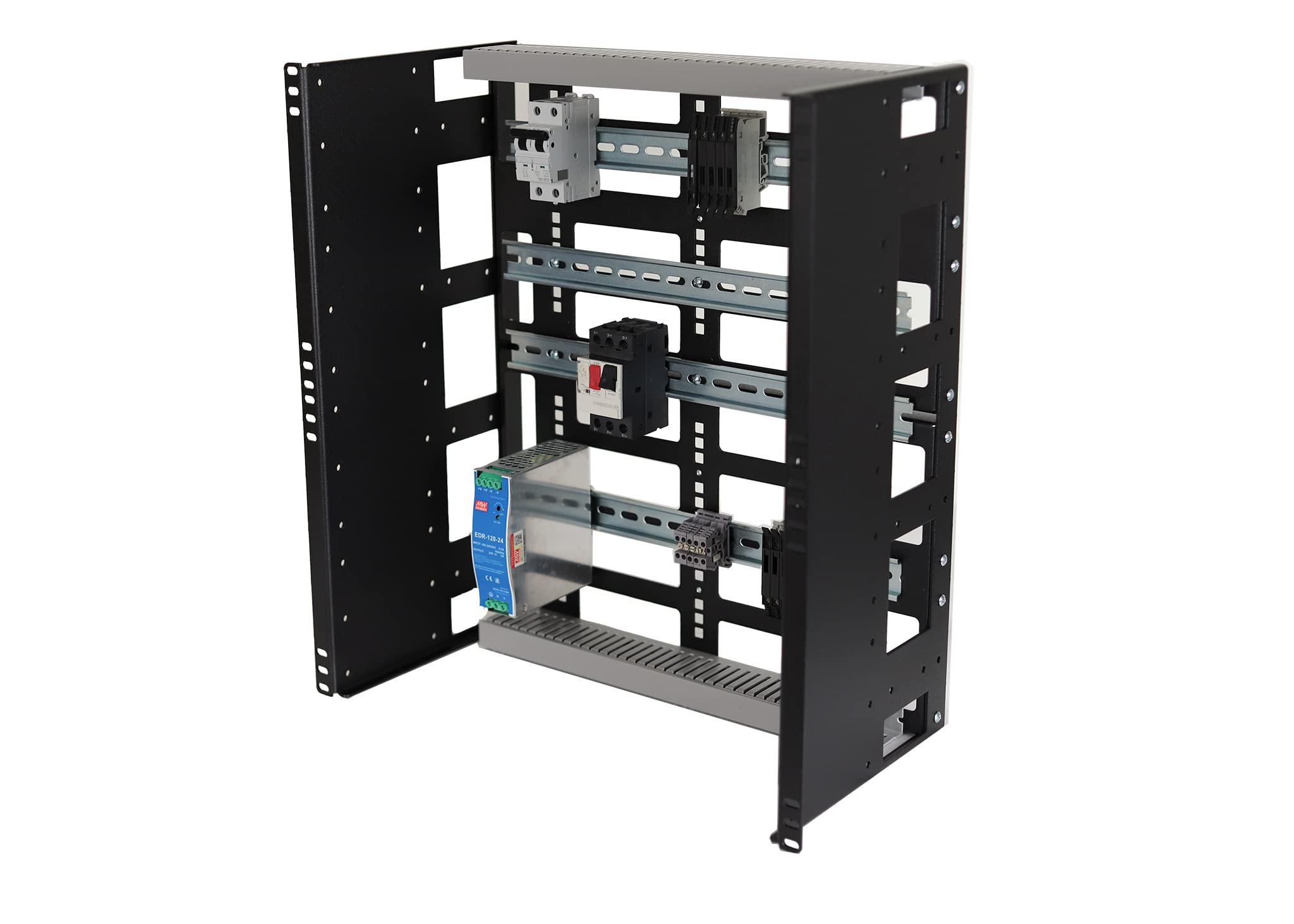 IRP11225D Heavy Duty 12U Rackmount Adjustable Depth Industrial Din Rail Panel Designed for 2 Post or 4 Post EIA310 19 inch Server Rack