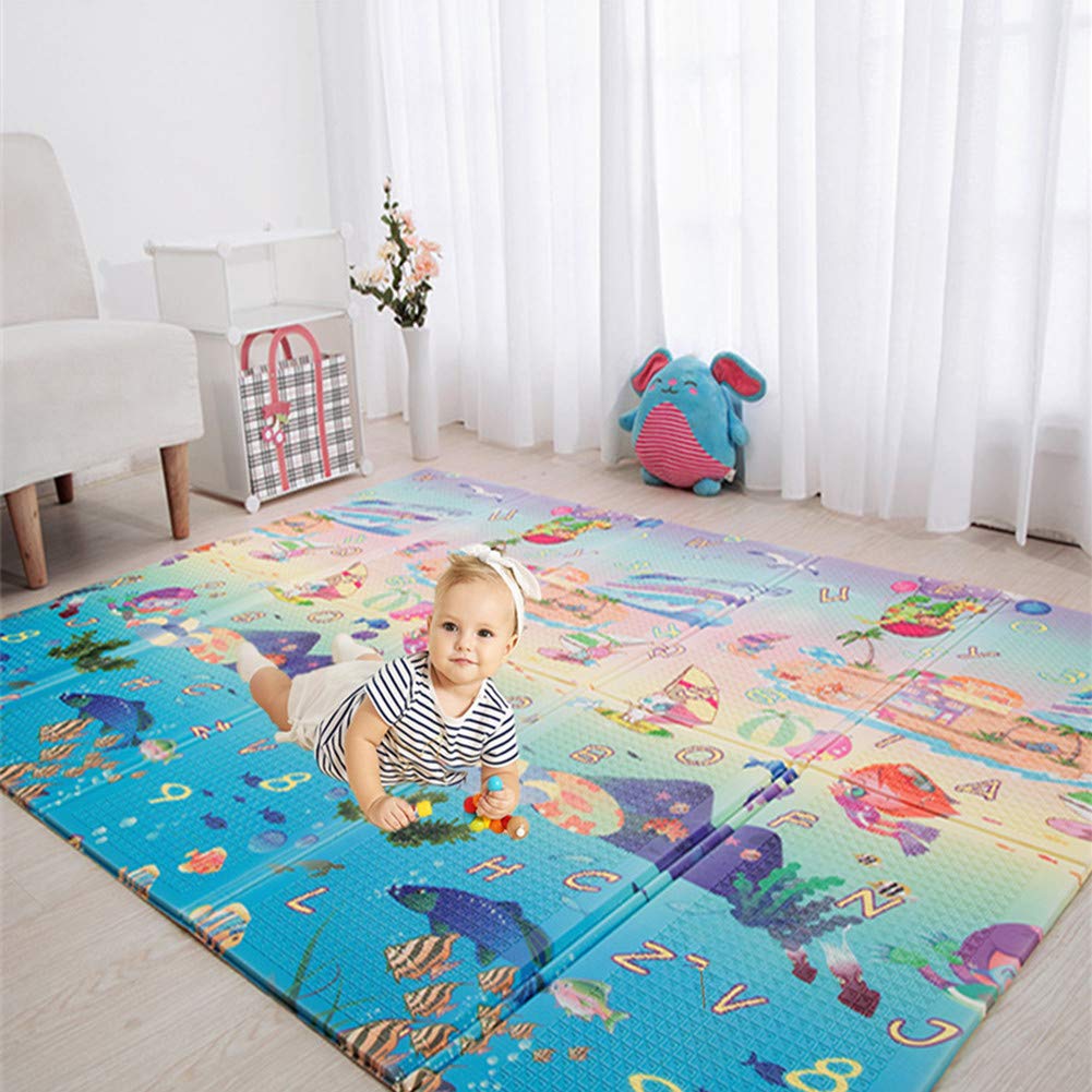 Eanpet Baby Play Mat Folding XPE Thick Foam Playmat Floor Non-Slip Large Foam Reversible Area Rug Waterproof Baby Toddler Play Crawl Mat, Portable Non-Toxic Activity Mat - 5 x 7 FT (Sea)