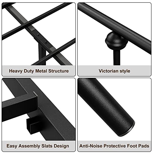 IKIFLY Metal California King Bed Frames with Headboard & Footboard - Strong Steel Slats - Mattress Foundation - Victorian Vintage Style - No Box Spring Needed - Black/Cal King