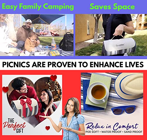 scuddles Picnic Blankets Dual Layers Picnic Blanket Outdoor Water-Resistant Handy Mat Tote Spring Summer Camping Blanket Great for The Beach