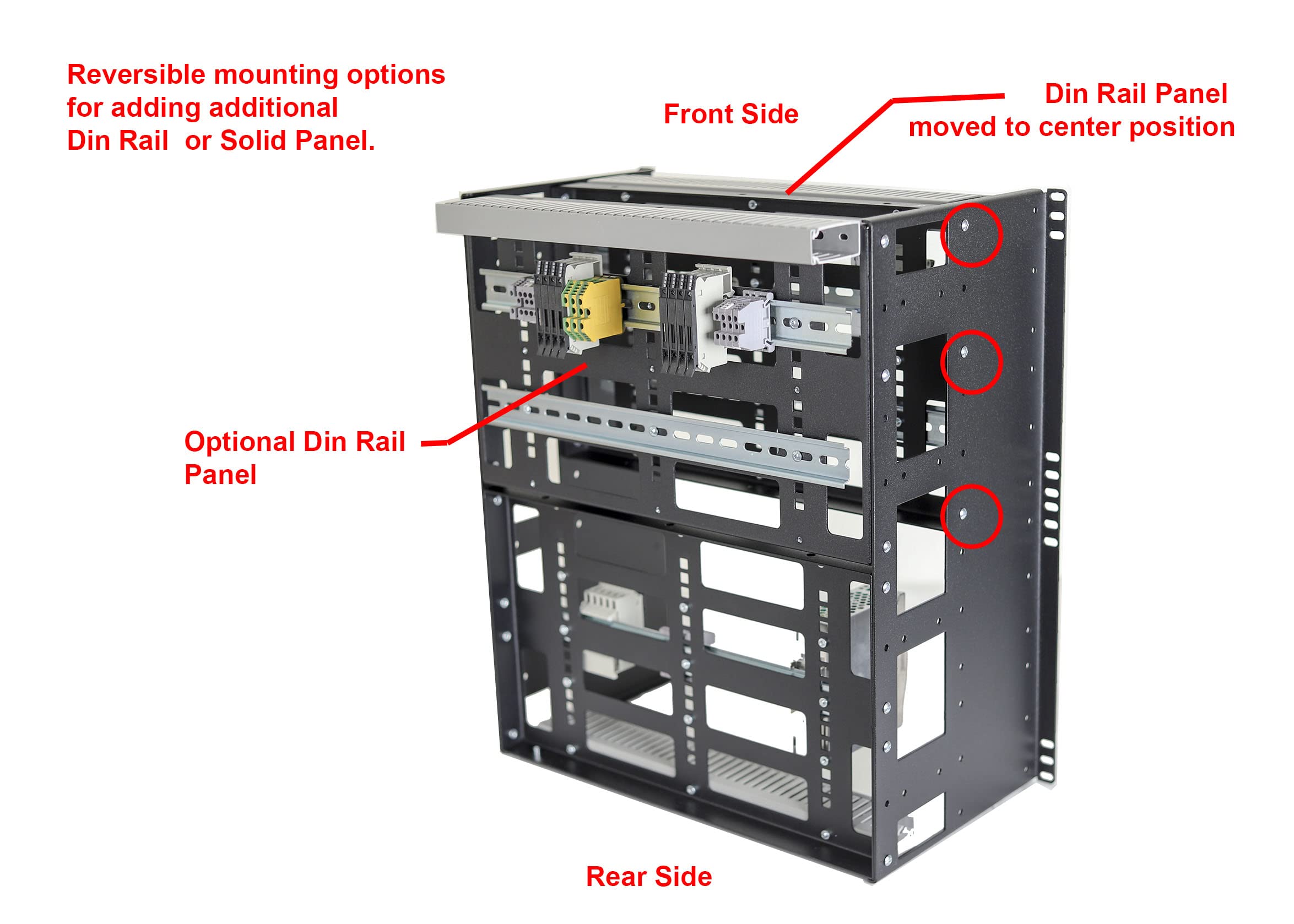 IRP11225D Heavy Duty 12U Rackmount Adjustable Depth Industrial Din Rail Panel Designed for 2 Post or 4 Post EIA310 19 inch Server Rack