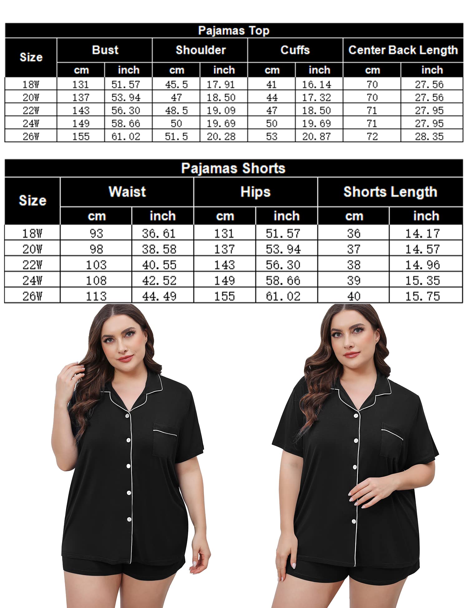 SWOMOG Women's Plus Size Pajamas Set Button Down Tops Short Sleeve Sleepwear Soft Pajama Shorts 2 Pcs Lounge Sets With Pocket Black