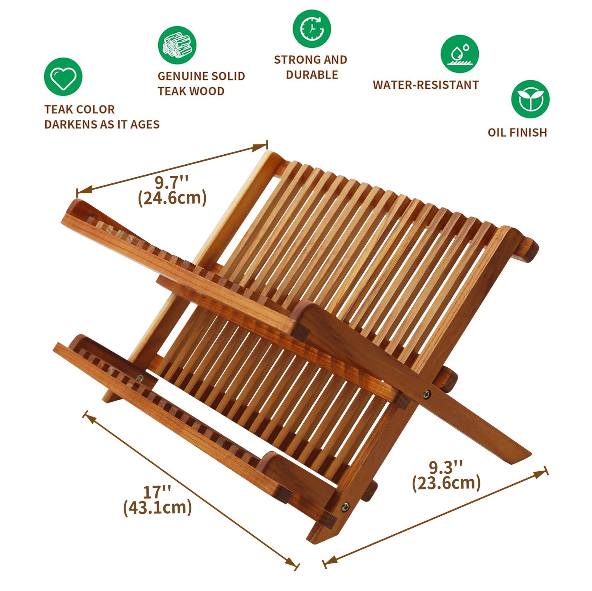 Utoplike Teak Dish Drainer Rack Collapsible 2 Tier Dish Rack Dish Drying Rack Foldable Plate Organizer Holder for Kitchen Compact