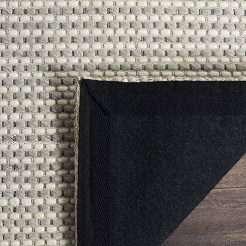 SAFAVIEH Natura Collection 9' x 12' Silver / Ivory NAT801G Handmade Solid Wool Area Rug