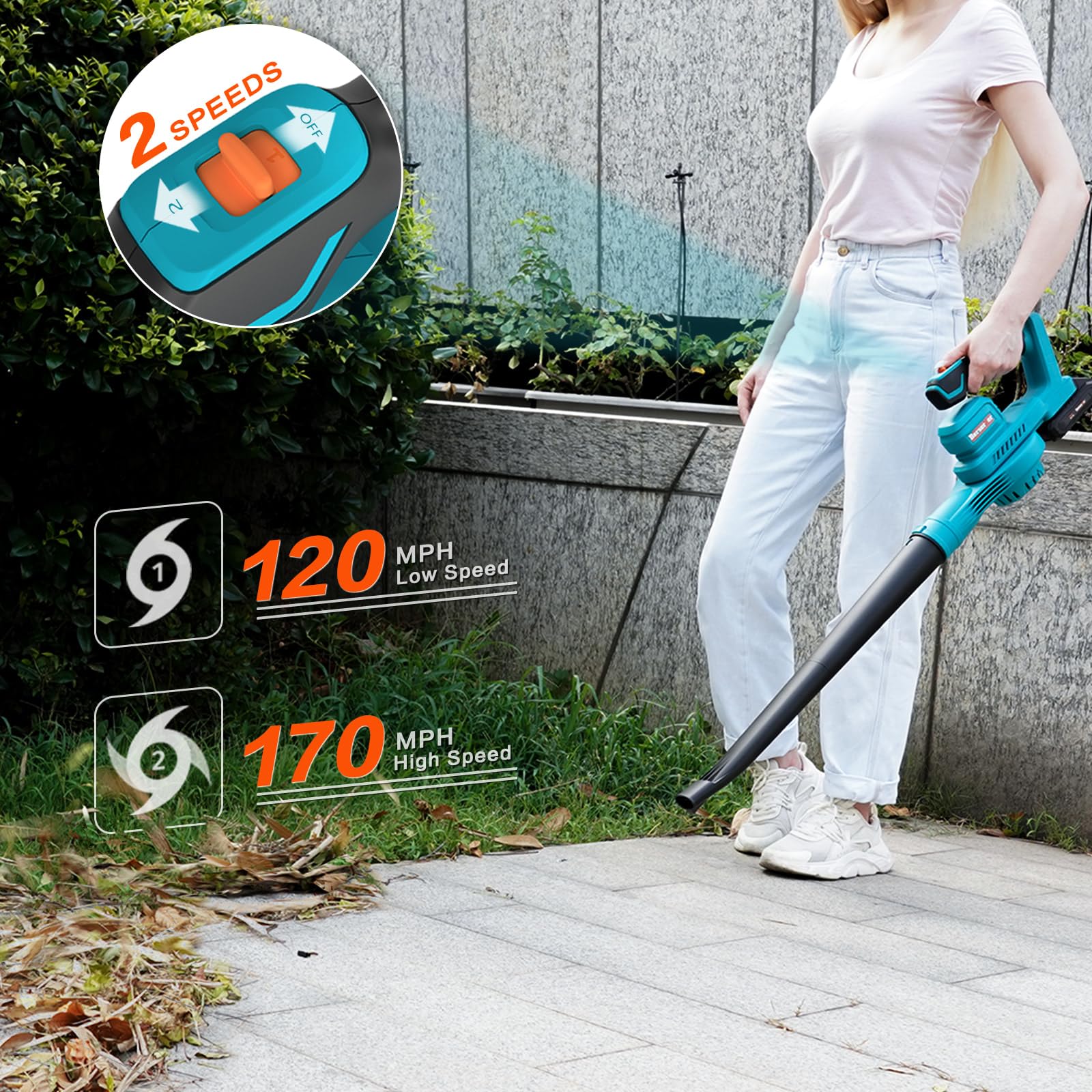 Berserker 20V Lightweight Leaf Blower Cordless 2.0Ah Battery Operated and Fast Charger Included,2 Speeds 150CFM 170MPH Portable Rechargeable Patio Blower for Small Lawn Care,Sidewalk Dust Cleaning