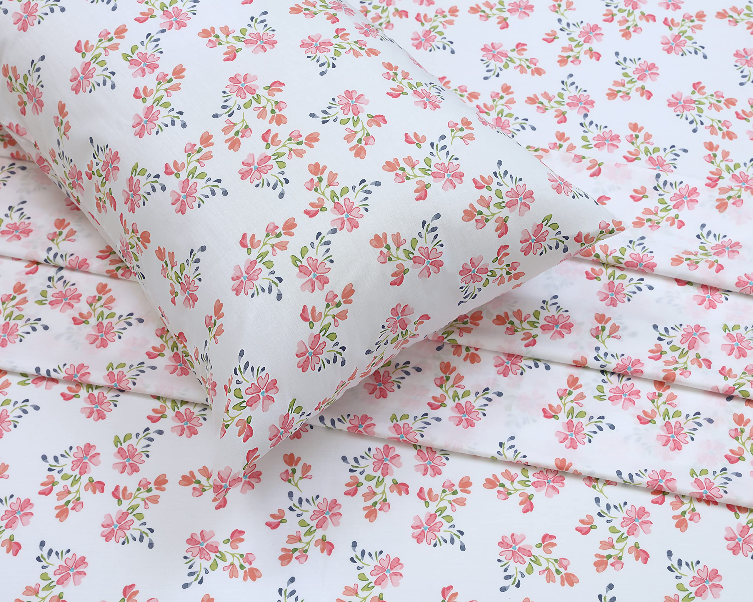 RUVANTI 100% Cotton Full Size Bed Sheets, 4 Pieces, Soft & Breathable Percale Weave Bedding, Deep Pocket 16", Hotel Standard, Crisp Cool Feel, Durable, Perfect Sheet Set Floral, Bloomex