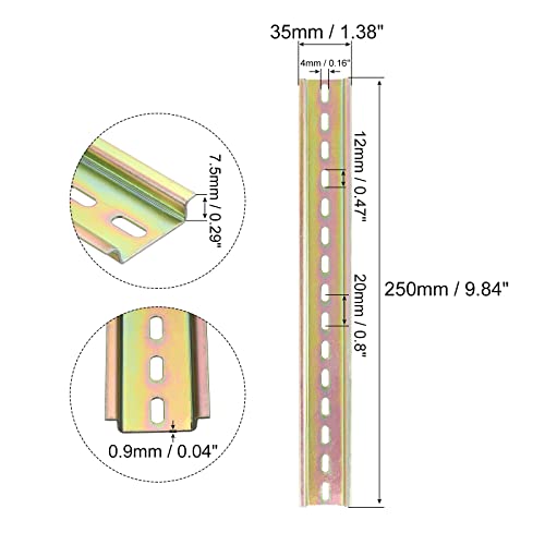MECCANIXITY 2 Pcs DIN Rail Slotted Iron Mounting Guide 10"(250mm) Long 35mm Wide 7.5mm High Bronze Tone