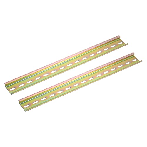 MECCANIXITY 2 Pcs DIN Rail Slotted Iron Mounting Guide 10"(250mm) Long 35mm Wide 7.5mm High Bronze Tone