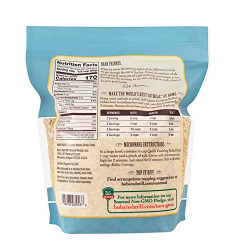 Bob's Red Mill Organic Quick Cooking Rolled Oats, 32-ounce (Pack of 4)
