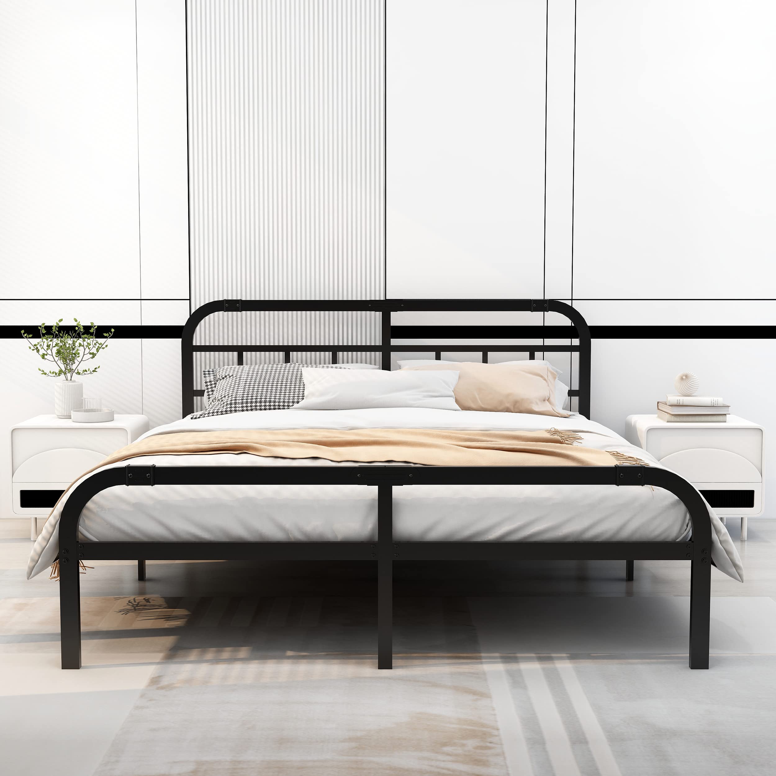alazyhome California King Bed Frame Heavy Duty Metal Platform with Headboard and Footboard Sturdy Steel Support No Box Spring Needed Easy Assembly Black
