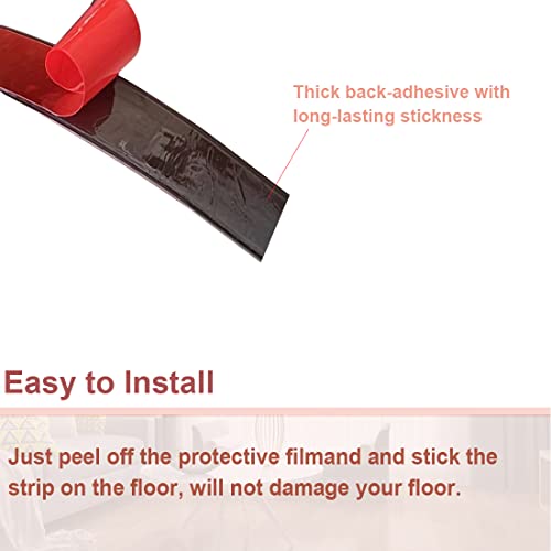 Floor Transition Strip Rubber Threshold Strip Floor Cover Strips Self Adhesive Vinyl Floor Flat Divider Strip Carpet to Tile Transition Strip Carpet Trim (3.28Feet, Brown)