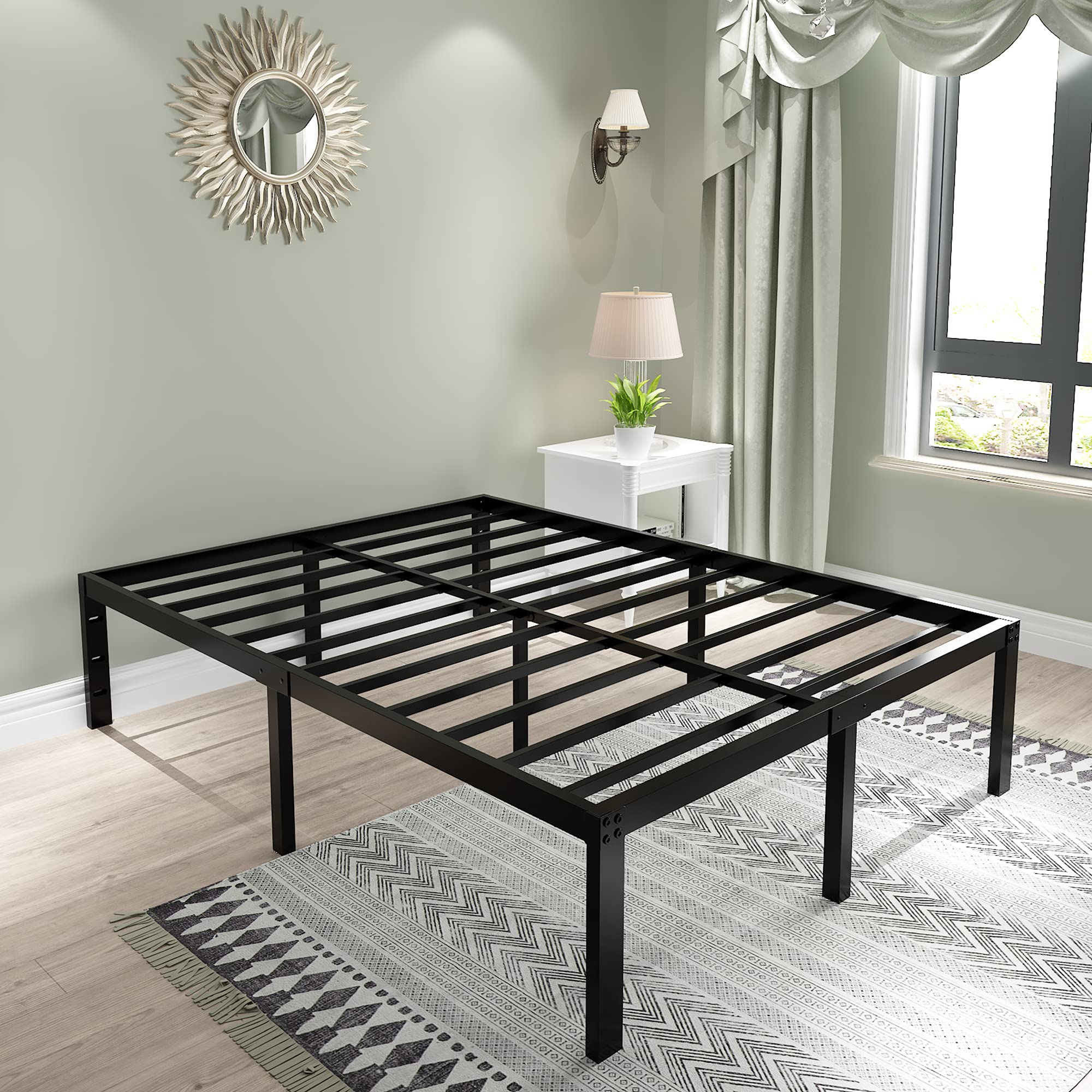 45MinST 3600lbs Heavy Duty Reinforced Platform, 18 Inch Tall Mattress Foundation, Steel Slats Support Bed Frame with Underbed Storage, Easy Assembly and Non Squeak, Cal King