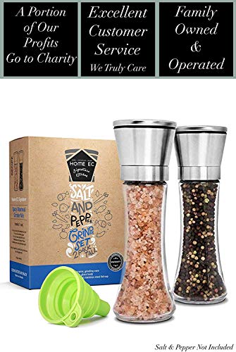 HOME EC Original Salt and Pepper Grinder Set - Adjustable Sea Salt Grinder & Pepper Grinder - Stainless Steel & Glass Salt and Pepper Shakers - Pepper Mill & Salt Mill - Modern Kitchen Accessories