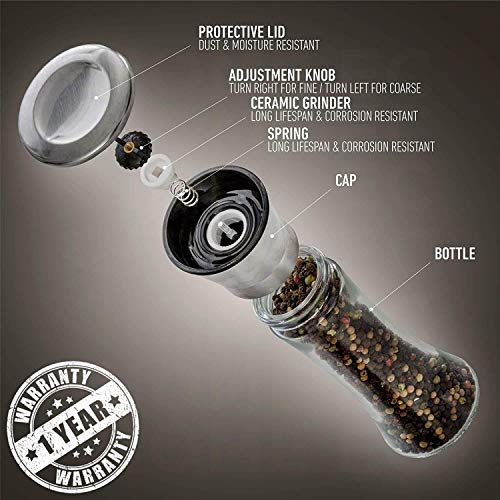 HOME EC Original Salt and Pepper Grinder Set - Adjustable Sea Salt Grinder & Pepper Grinder - Stainless Steel & Glass Salt and Pepper Shakers - Pepper Mill & Salt Mill - Modern Kitchen Accessories