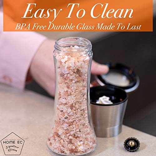 HOME EC Original Salt and Pepper Grinder Set - Adjustable Sea Salt Grinder & Pepper Grinder - Stainless Steel & Glass Salt and Pepper Shakers - Pepper Mill & Salt Mill - Modern Kitchen Accessories