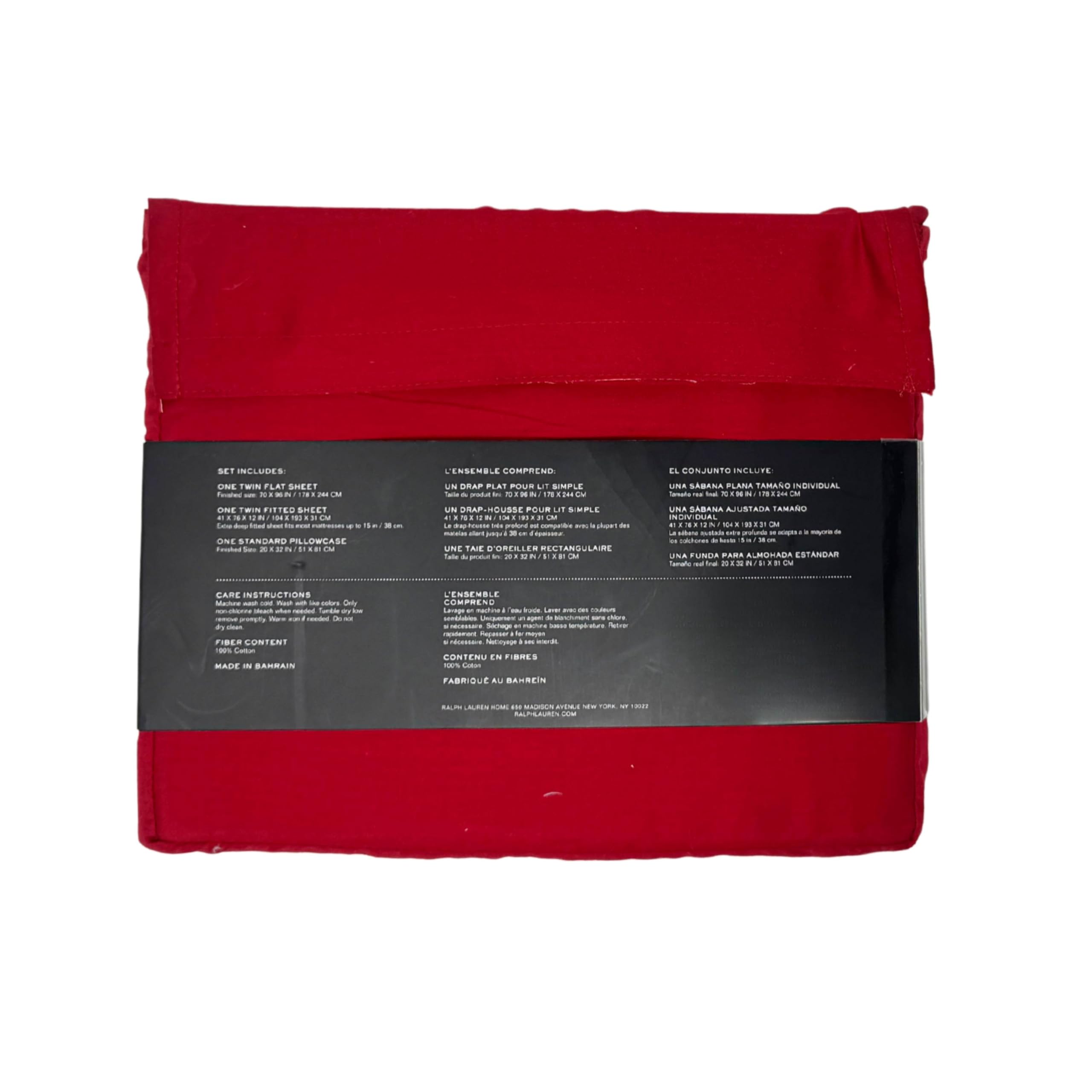 Lauren Ralph Lauren Dunham Sateen 3 pc Twin Sheet Set Admiral red