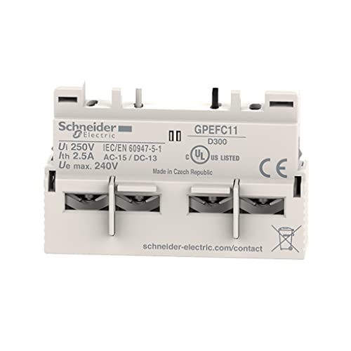 Schneider Electric - GPEFC11 Easy TeSys Auxiliary Contact Block, 1 NO and 1 NC, Top Mount, Screw clamp, for use with GP2E Manual Motor Starter