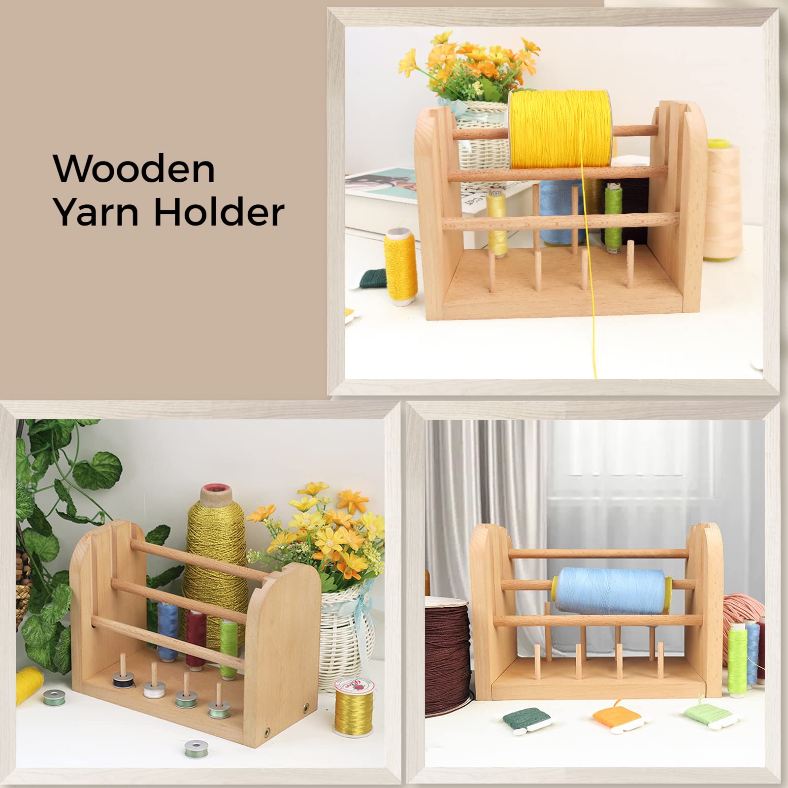 BATTIPAW Yarn Holder Wool Yarn Spindles, 3 Spools + 8 Spools Wooden Thread Holder for Embroidery Quilting Sewing, Multifunctional Beech Thread Rack Organizer for Crochet and Knitting
