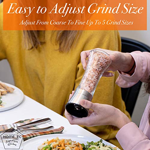 HOME EC Original Salt and Pepper Grinder Set - Adjustable Sea Salt Grinder & Pepper Grinder - Stainless Steel & Glass Salt and Pepper Shakers - Pepper Mill & Salt Mill - Modern Kitchen Accessories