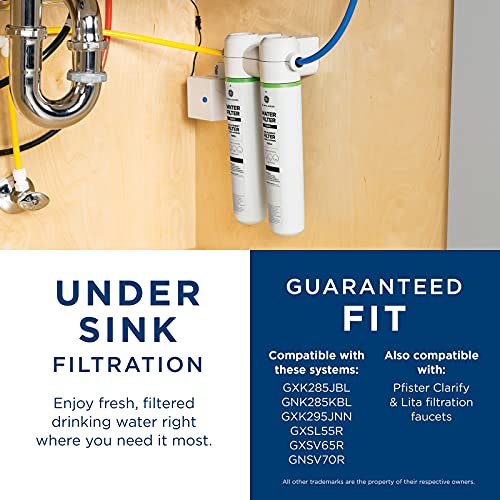GE FQK2J Under Sink Water Filter Replacement | Dual Flow | NSF Certified: Reduces Sediment, Rust & Other Impurities from Water | Replace Every 6 Months for Best Results | 2 Water Filters