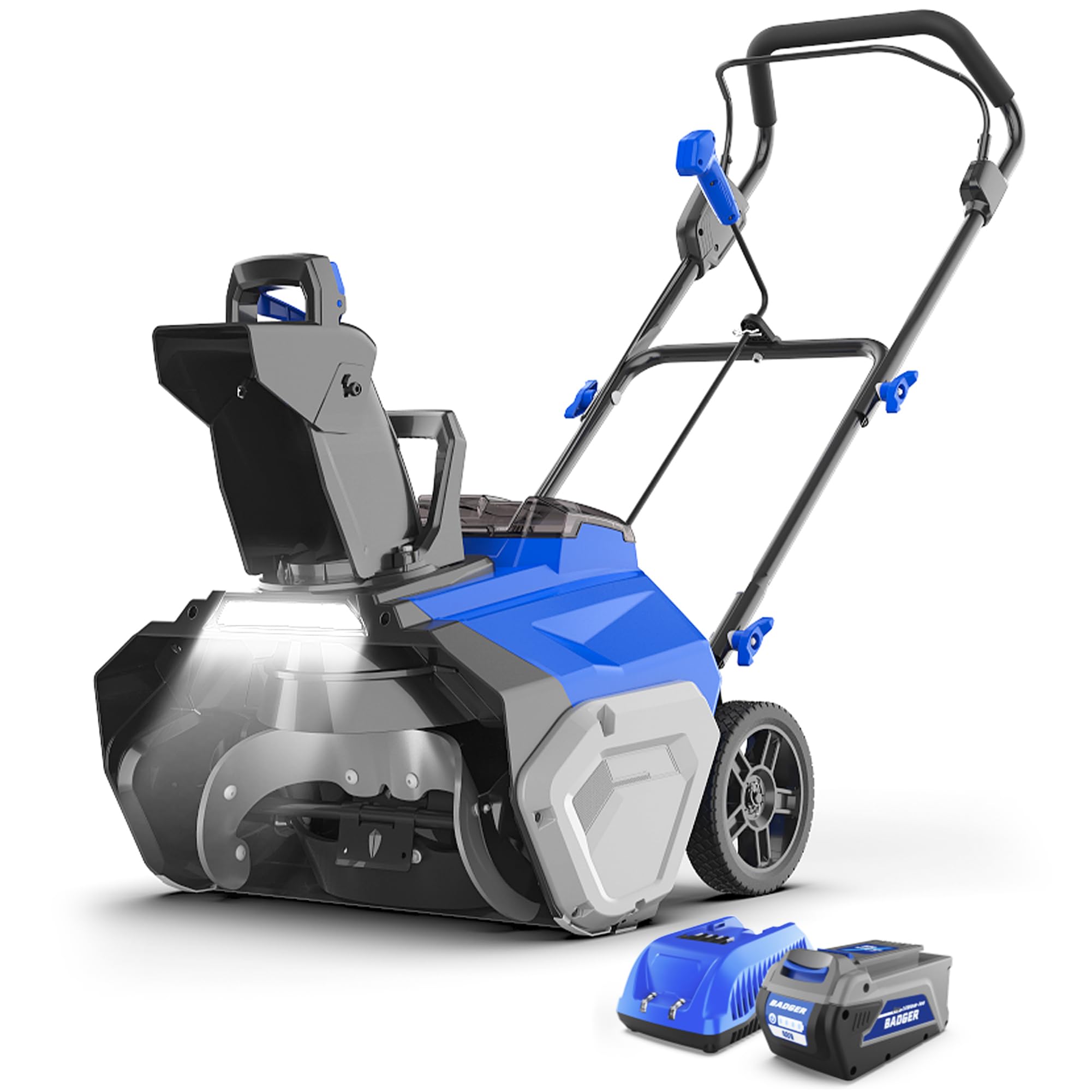 WILD BADGER POWER Cordless Snow Blower 40V 20" Electric, Brushless Battery Powered with LED Single Stage for Wet Snow and Heavy Snow, Blue
