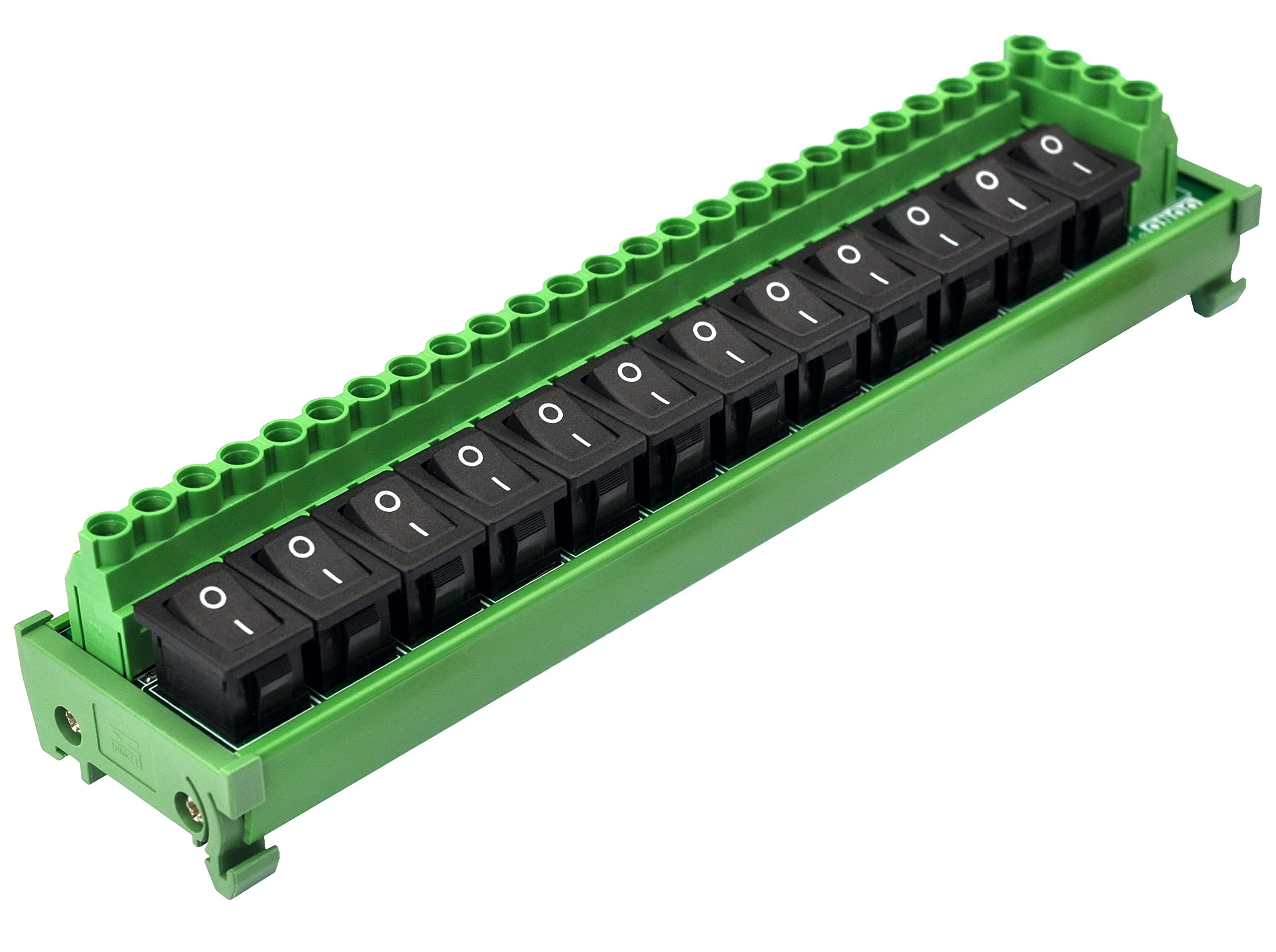 DIN Rail Mount 12 Channel Rocker Switch DC Power Distribution Strip Module