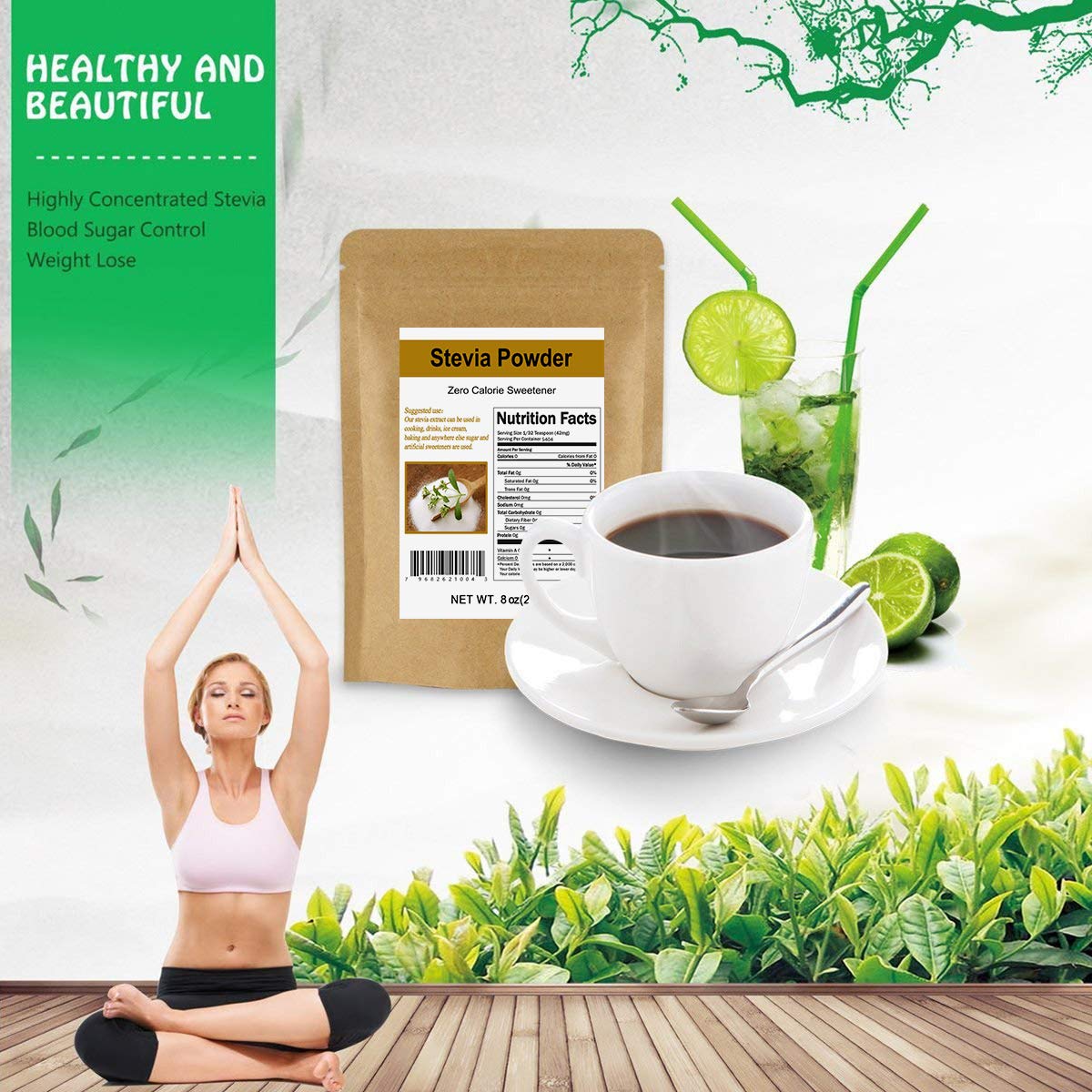 CCnature Stevia Powder Extract Natural Sweetener Zero Calorie Sugar Substitute 8 oz
