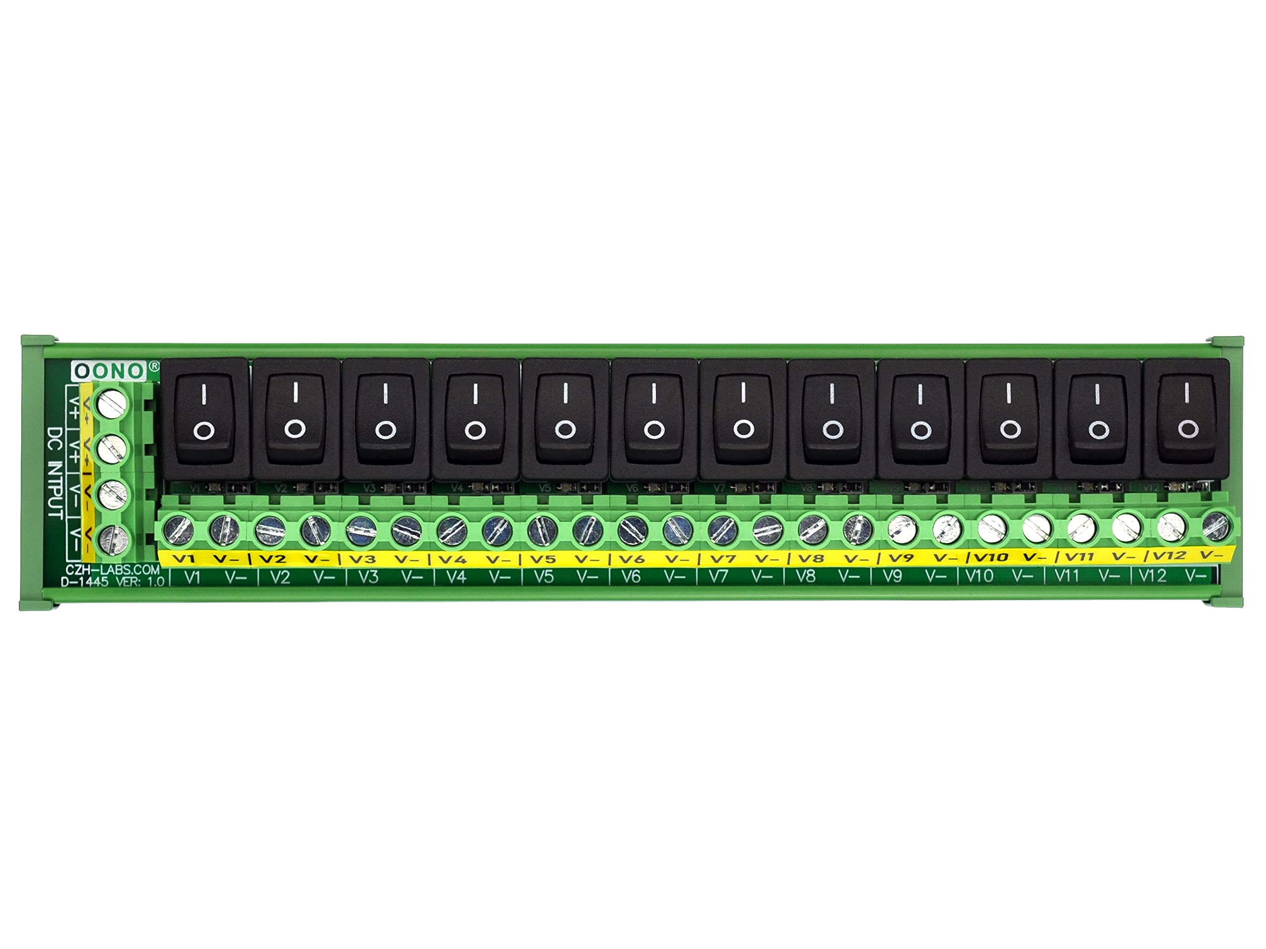 DIN Rail Mount 12 Channel Rocker Switch DC Power Distribution Strip Module