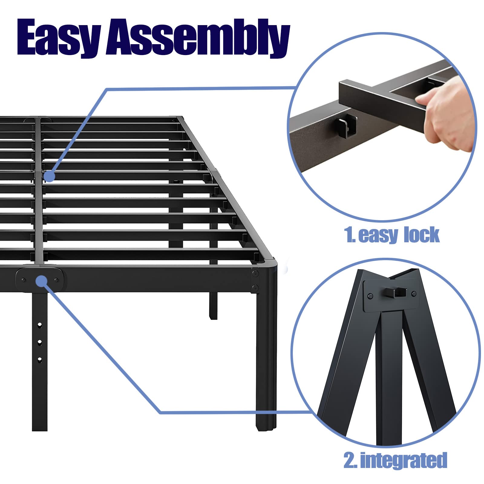 Hunlostten 18in High Heavy Duty California King Bed Frames No Box Spring Needed, Metal Platform Cal King Bed Frame with Round Corners, Easy Assembly, Noise Free, Black