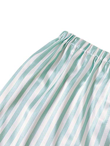 LYANER Women's Striped Silky Satin Pajamas Short Sleeve Top with Shorts Sleepwear PJ Set Light Green Small