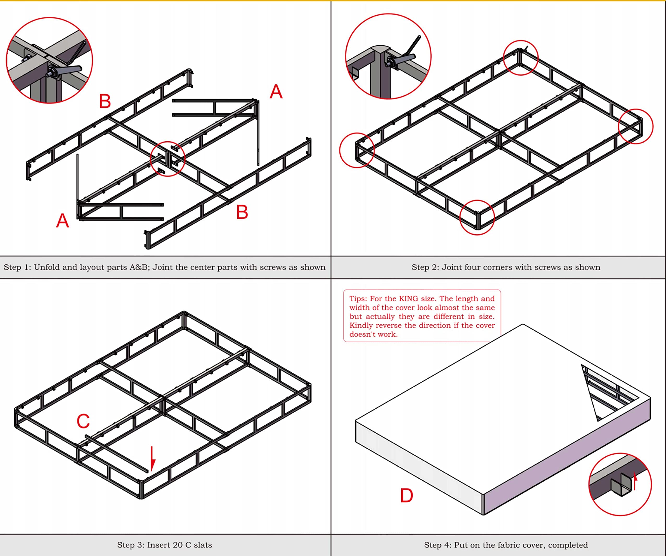 Daqutic Box Spring Cal King，9 Inch Metal Box-Spring Only, Mattress Foundation, Heavy Duty Structure with Fabric Cover, Noise Free, Non-Slip, Easy Assembly