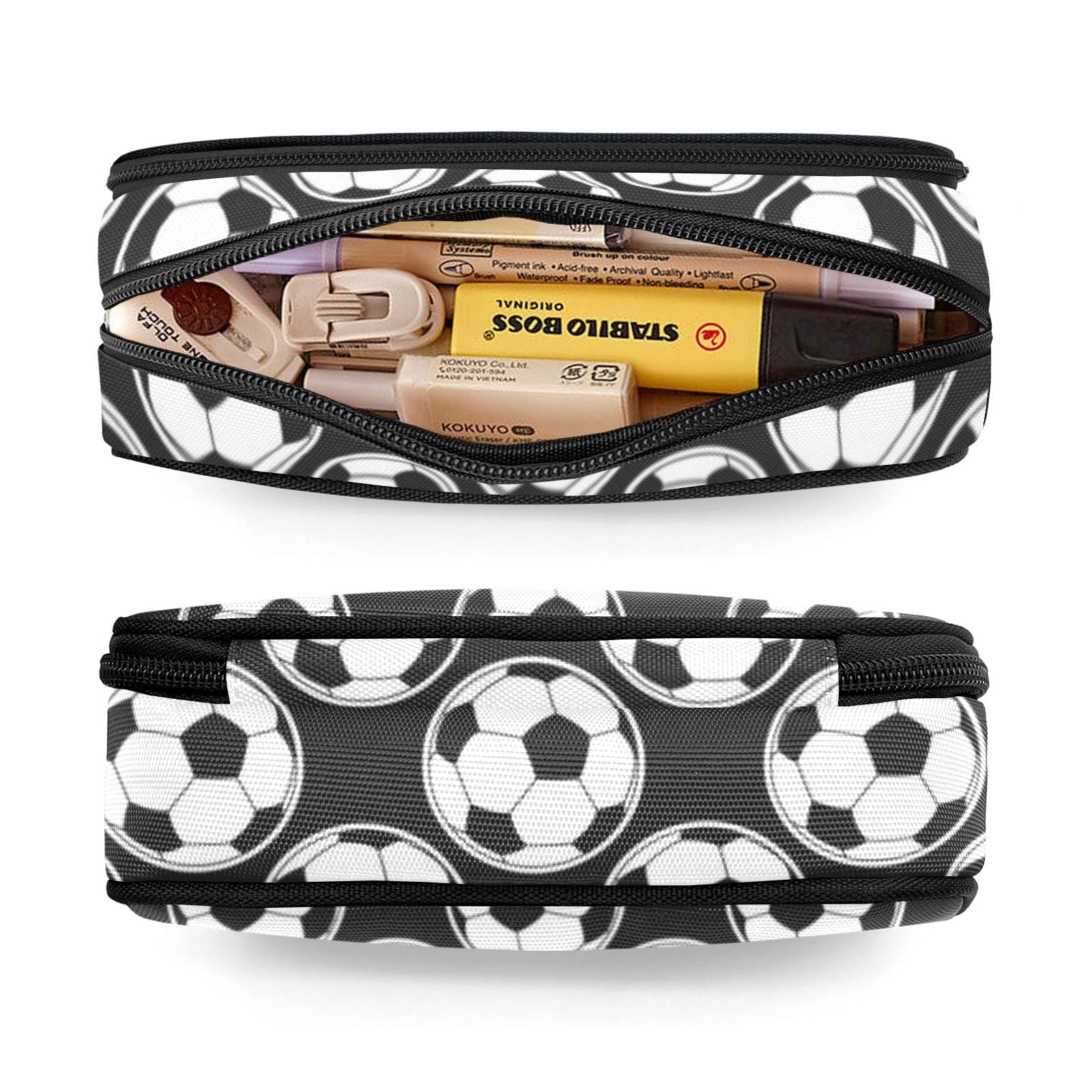 Cartoon Soccer Pattern Personalized Large Capacity Pencil Case Bag Box, Custom Zipper Pencil Pouch Cosmetic for School Office Girl Boy