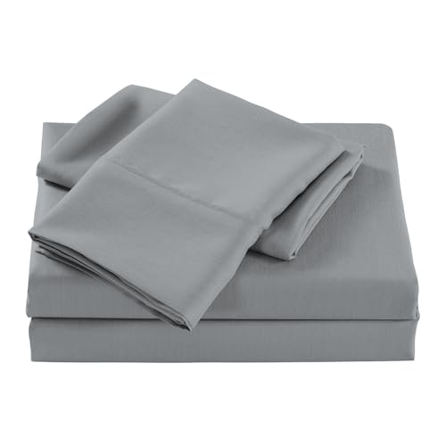 100% Egyptian Cotton Queen Sheet Set - 1000 Thread Count Soft Silver Queen Size Bed - Luxury Sateen Weave Deep Pocket Sheets - Breathable - Soft & Silky - Egyptian Cotton Sheets (Queen, Soft Silver)