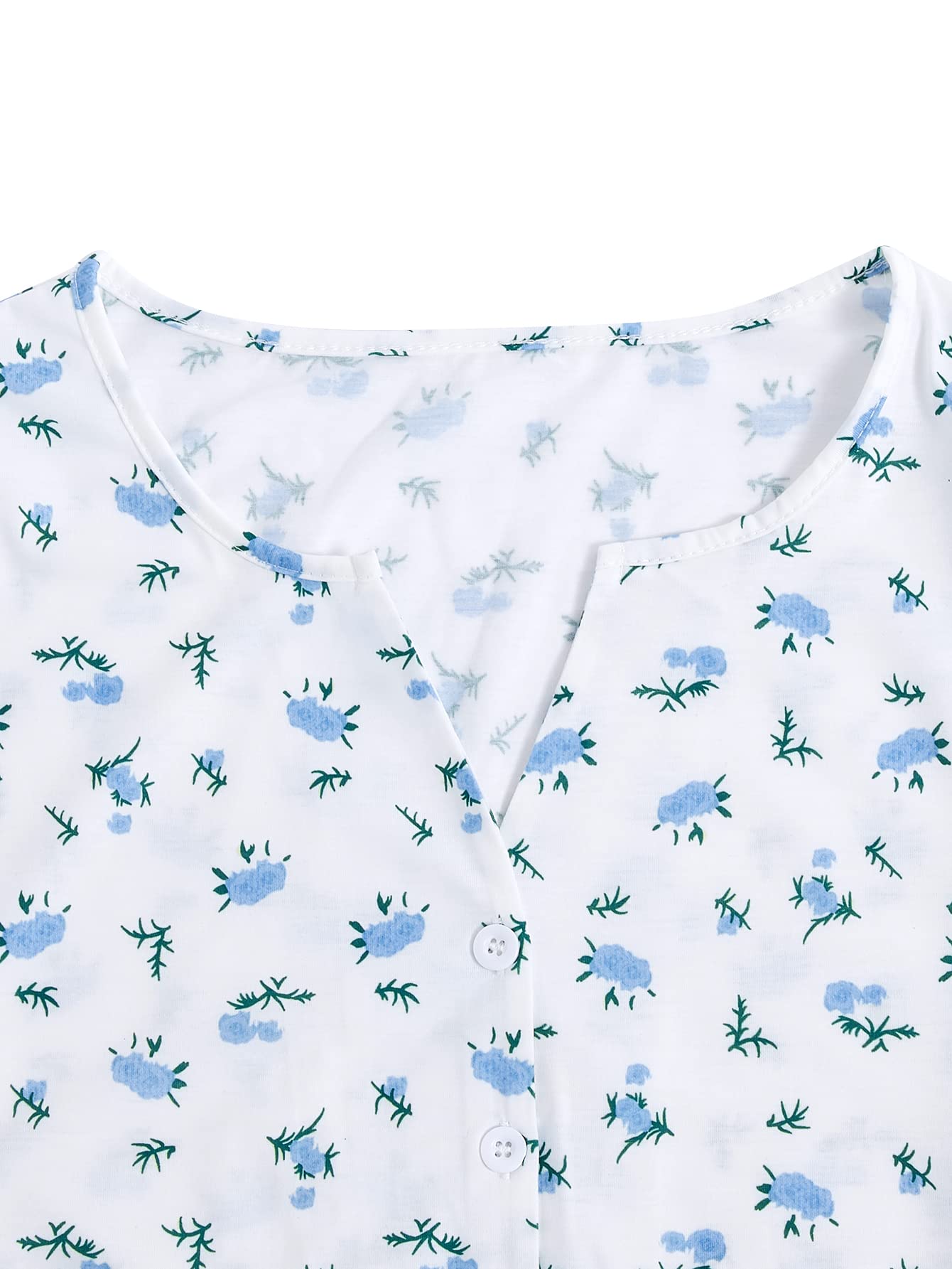 Verdusa Women's 2-Piece Button Down Short Sleeve Ditsy Floral Button Front Sleepwear Loungewear PJ Set White S