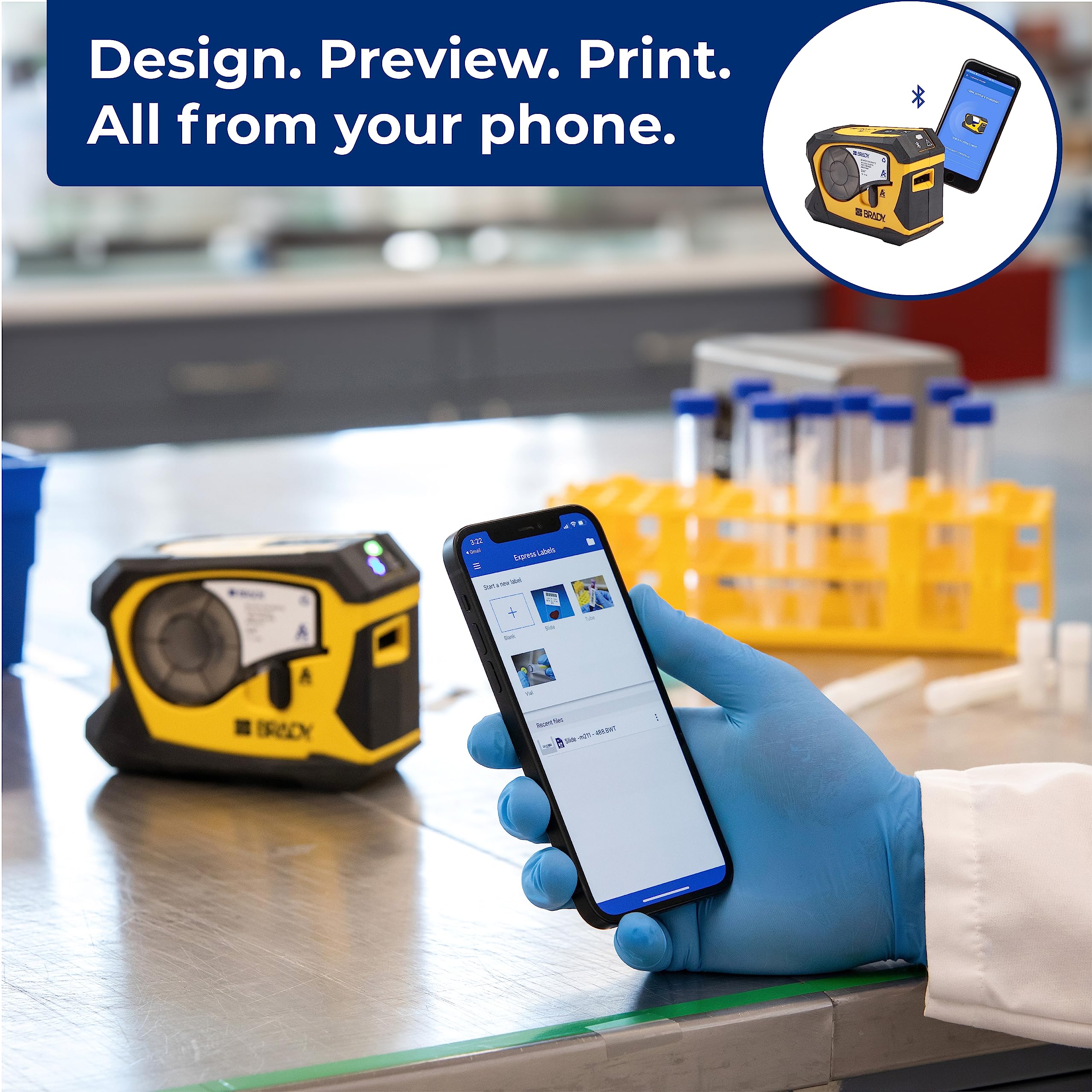 Brady M211 Portable Bluetooth Label Printer - Design. Preview. Print. All from Your Phone. Yellow/Black 4 in H x 5.4 in W x 2.6 in D