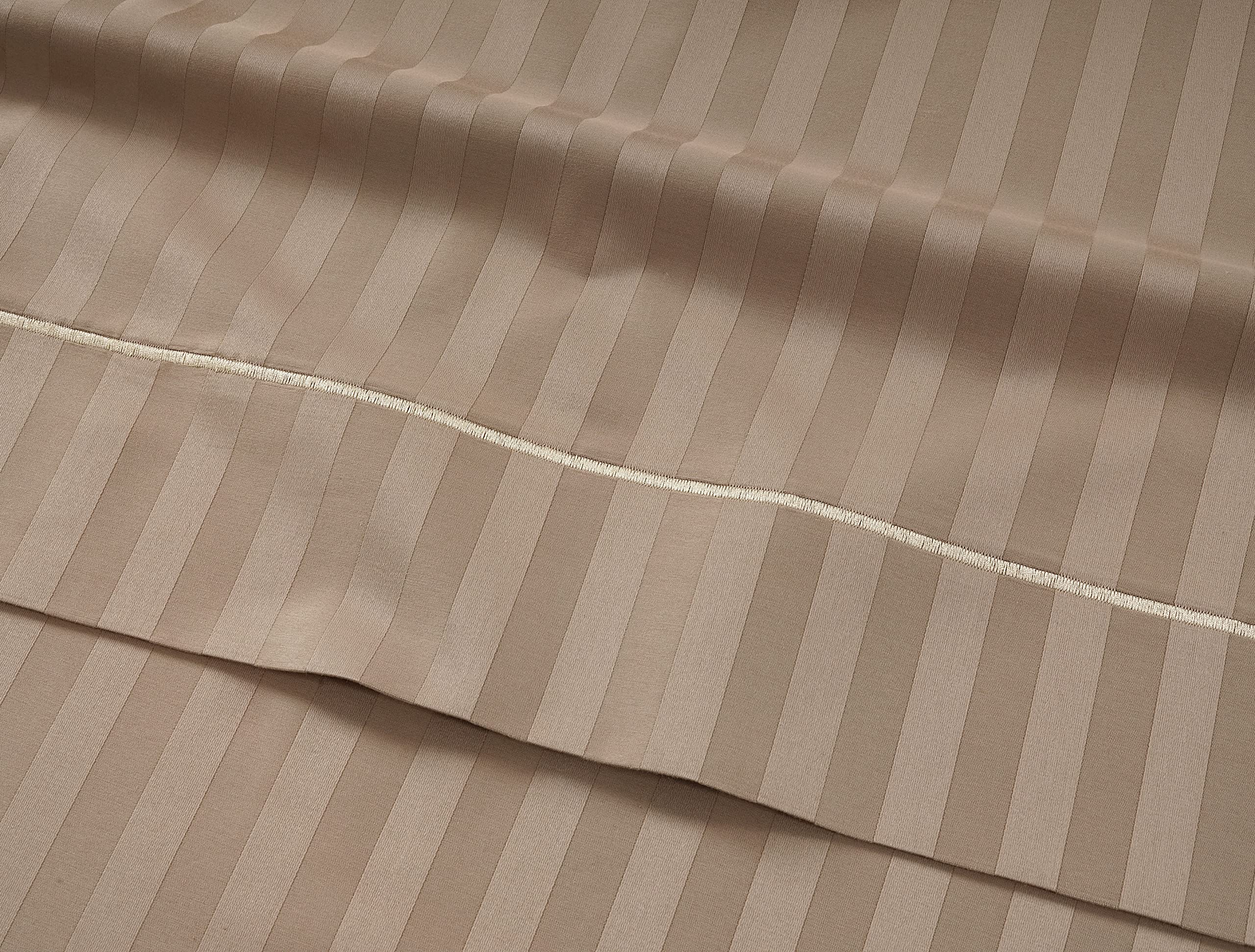 100% Egyption Cotton Cal King Solid Sheet Set & Striped Sheets Set of 2 Combo- 800 Thread Count Sateen Weave Cal KIng Size Solid Sheets & Striped Sheets, Deep Pocket Cotton Bedsheets - Taupe