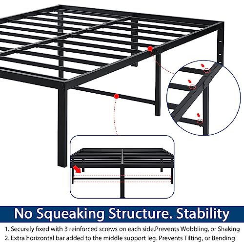 LUSIMO California King Bed Frame 18 Inch Tall Cal King Bed Frame with Storage Heavy Duty Steel Slats Metal Platform Bed Frames No Box Spring Needed Anti Slip Easy Assembly Black