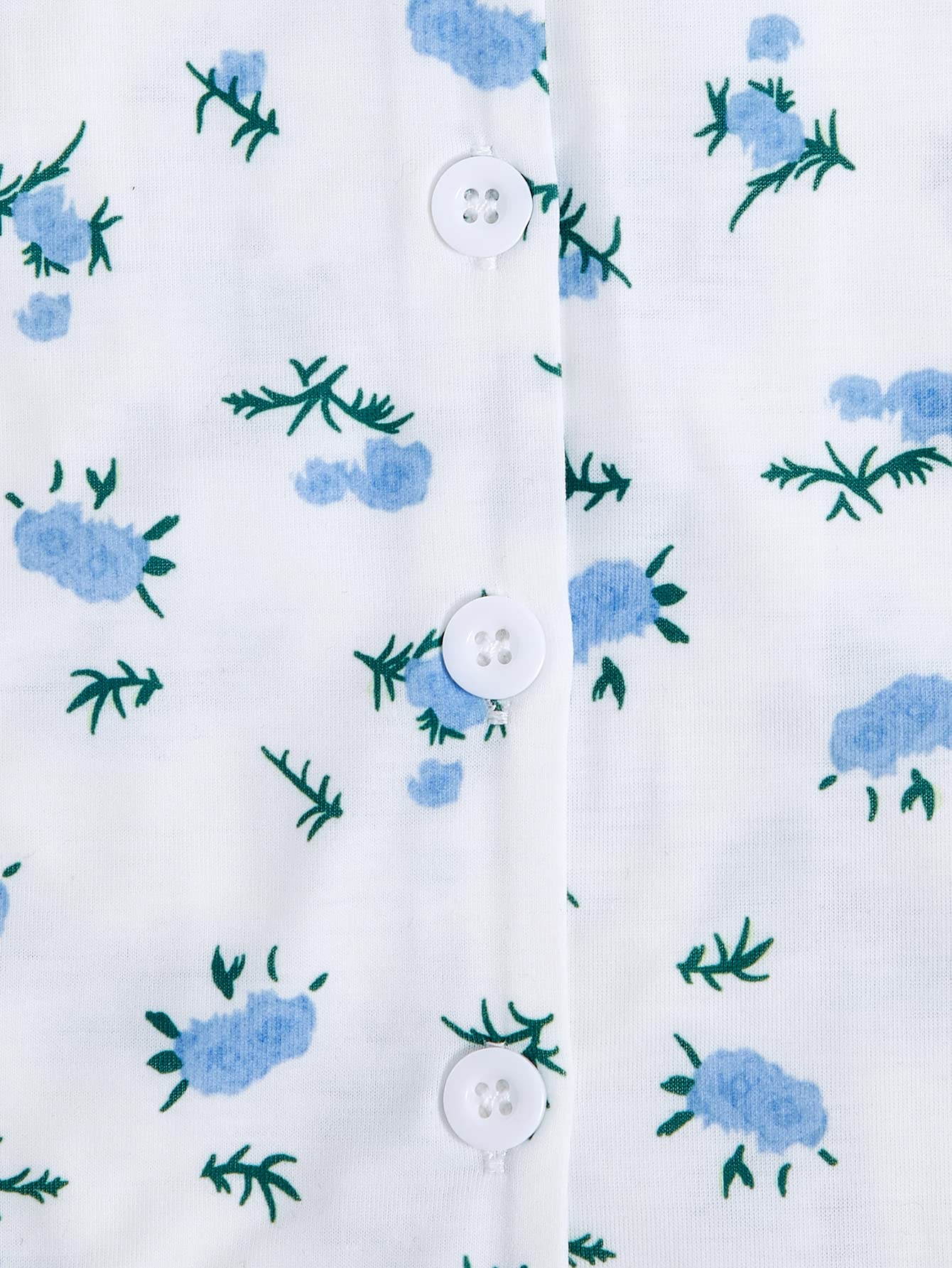 Verdusa Women's 2-Piece Button Down Short Sleeve Ditsy Floral Button Front Sleepwear Loungewear PJ Set White S
