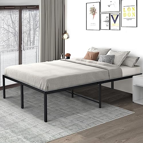 LUSIMO California King Bed Frame 18 Inch Tall Cal King Bed Frame with Storage Heavy Duty Steel Slats Metal Platform Bed Frames No Box Spring Needed Anti Slip Easy Assembly Black