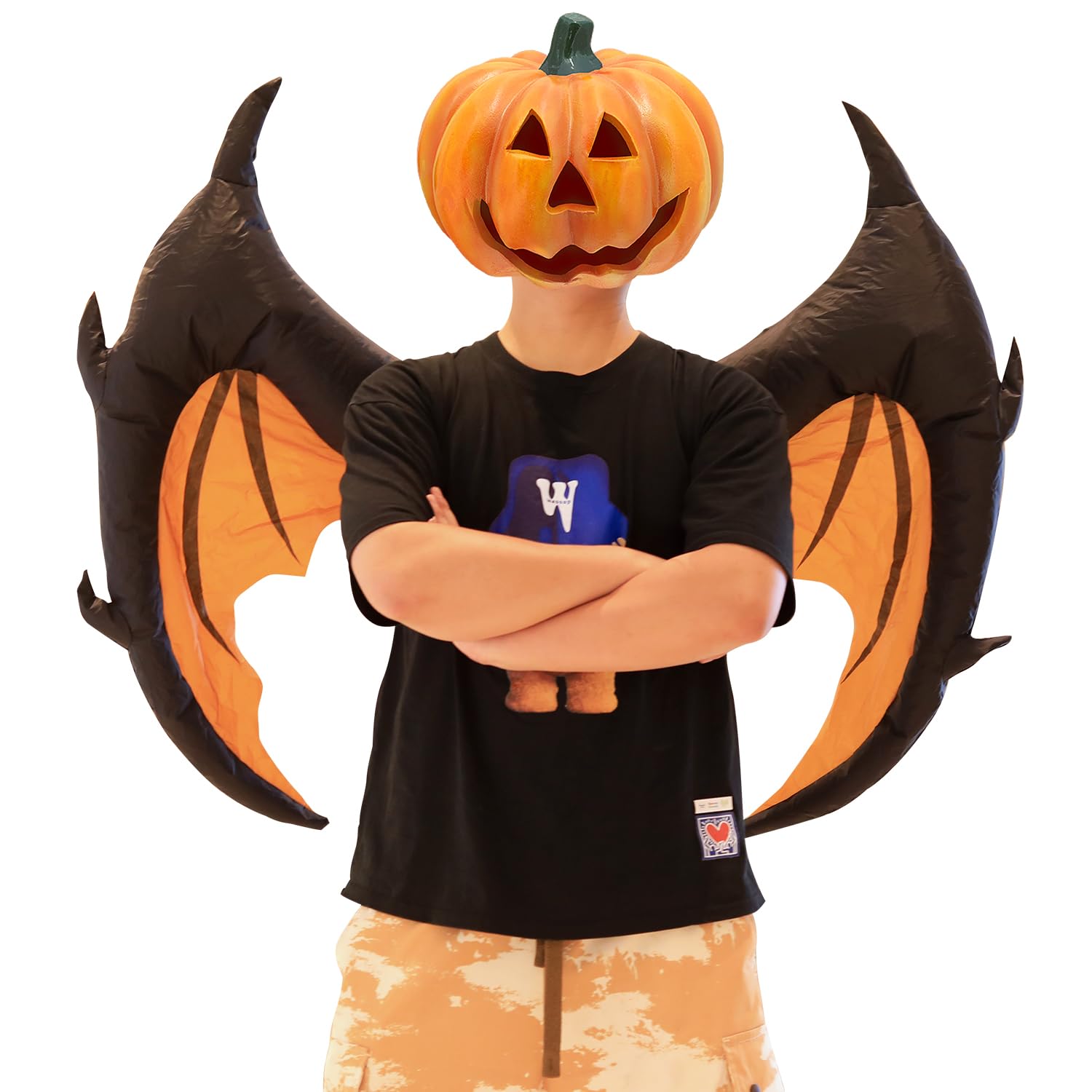 DomKom Halloween Inflatable Costume Devil Wings, 4FT Cosplay Wing for Halloween Party, Halloween Blow Up Costume for Kids and Adults, Portable Power Fan Combination