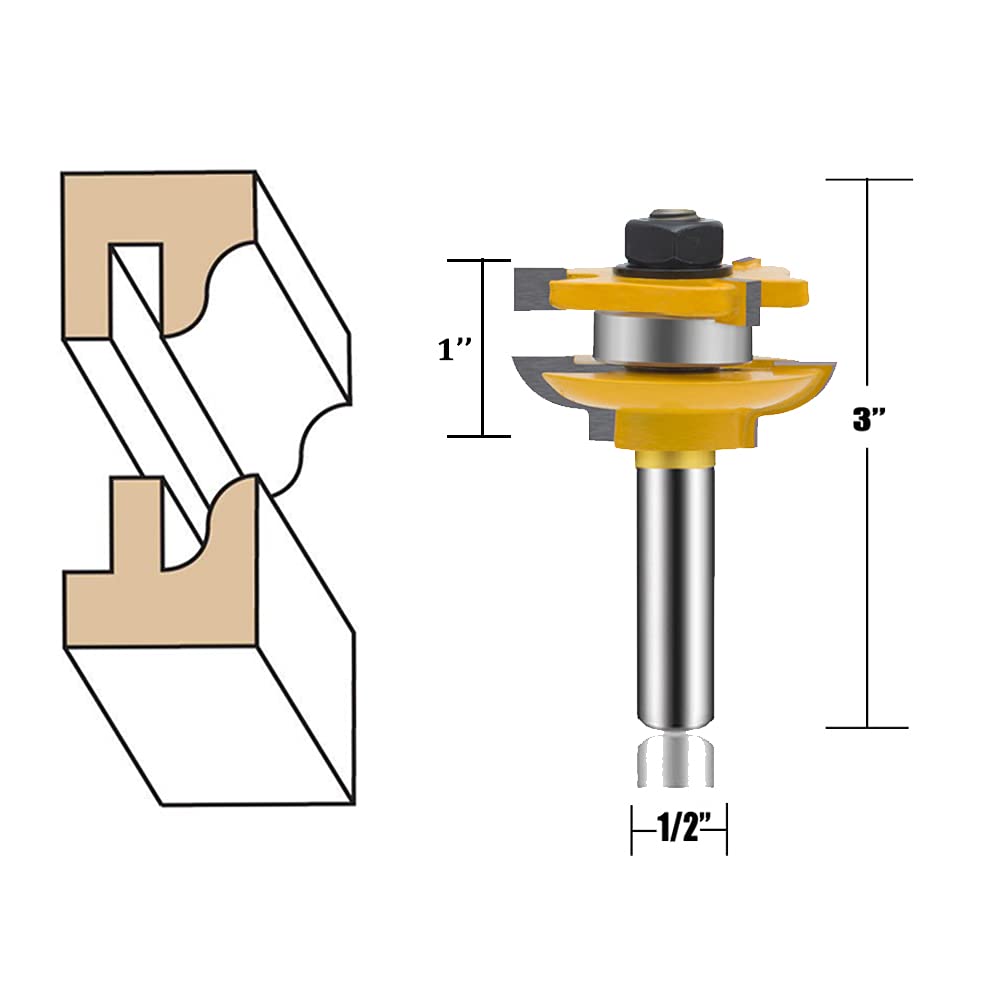 LEATBUY 1/2 Inch Shank Raised Panel Router Bit Set 3 PCS, Round Over Cabinet Door Rail and Stile Router Bits, Woodworking Wood Cutter, Wood Carbide Groove Tongue Milling Tool(1/2-Double R)