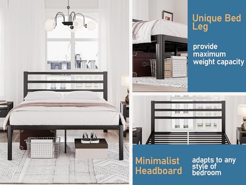 Woozuro California King Bed Frame with Headboard, 14 Inch Heavy Duty Metal Platform Bed Frames No Box Spring Needed, Round-Corner Leg Design Mattress Foundation, Easy Assembly, Noise Free, Black