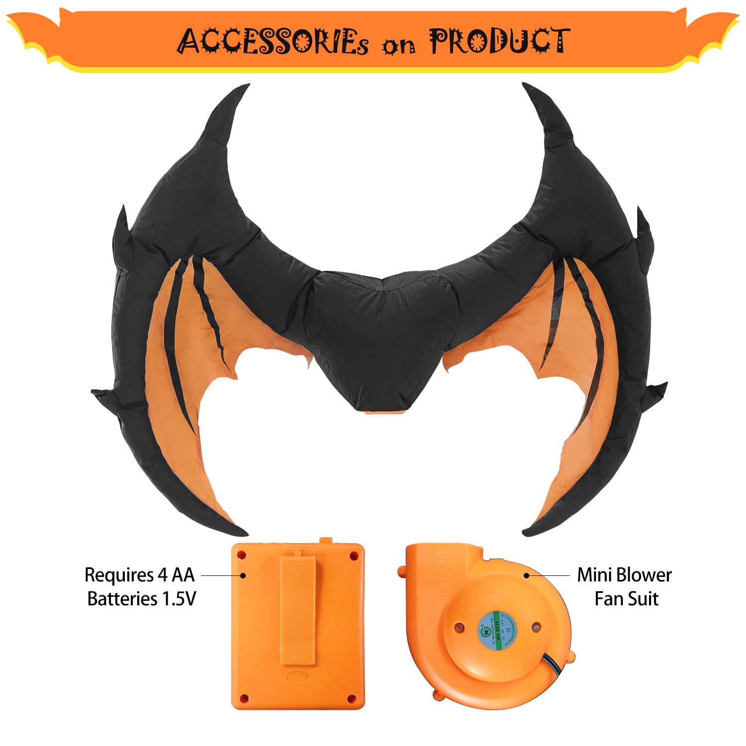 DomKom Halloween Inflatable Costume Devil Wings, 4FT Cosplay Wing for Halloween Party, Halloween Blow Up Costume for Kids and Adults, Portable Power Fan Combination