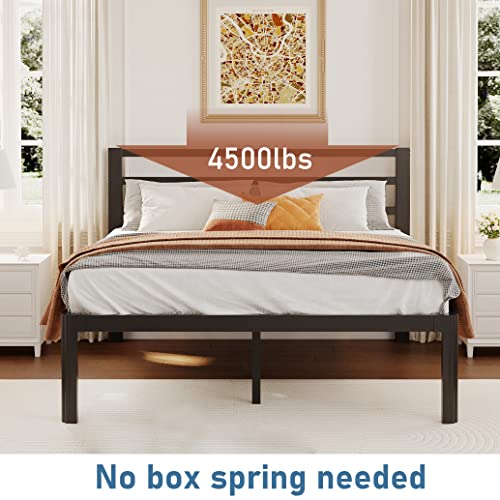 Woozuro California King Bed Frame with Headboard, 14 Inch Heavy Duty Metal Platform Bed Frames No Box Spring Needed, Round-Corner Leg Design Mattress Foundation, Easy Assembly, Noise Free, Black