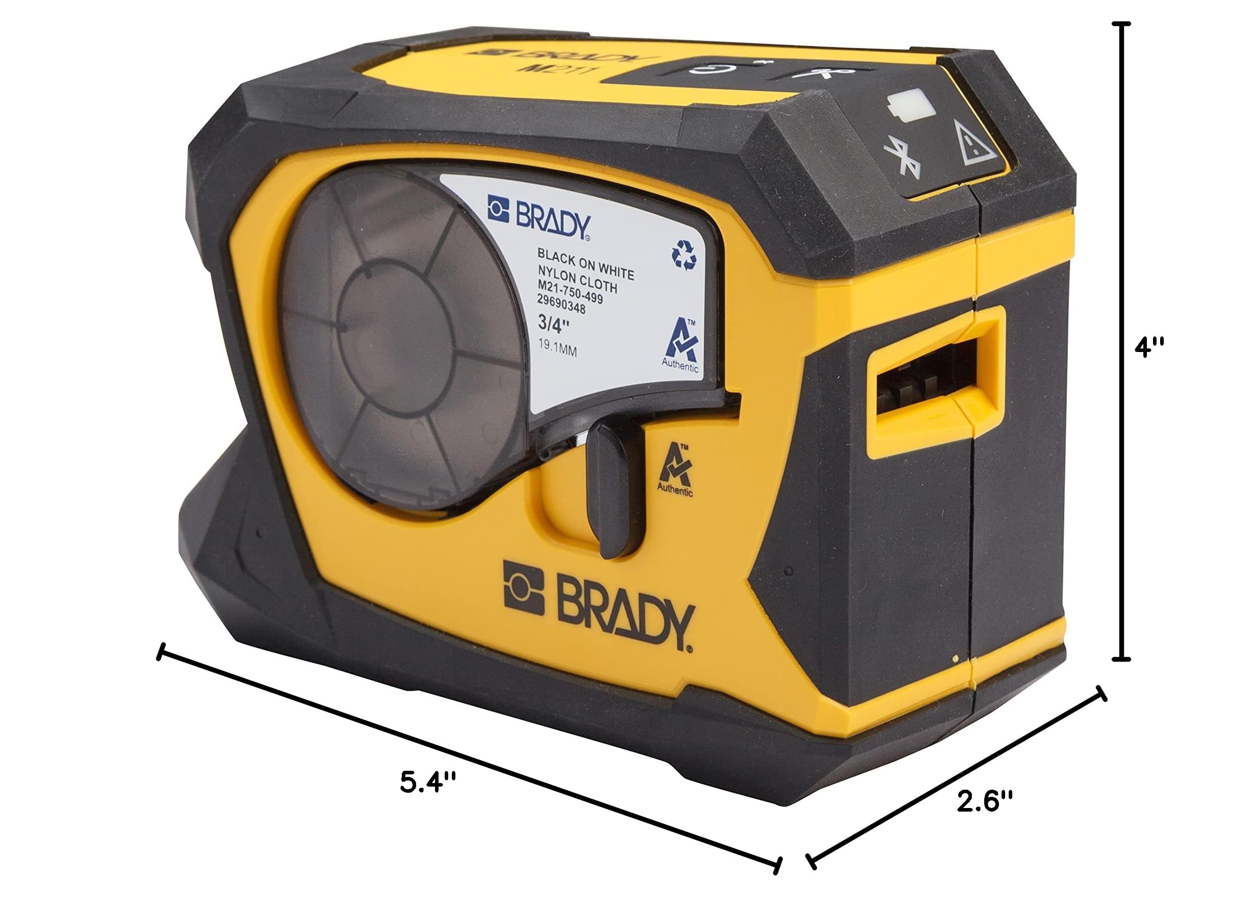 Brady M211 Portable Bluetooth Label Printer - Design. Preview. Print. All from Your Phone. Yellow/Black 4 in H x 5.4 in W x 2.6 in D