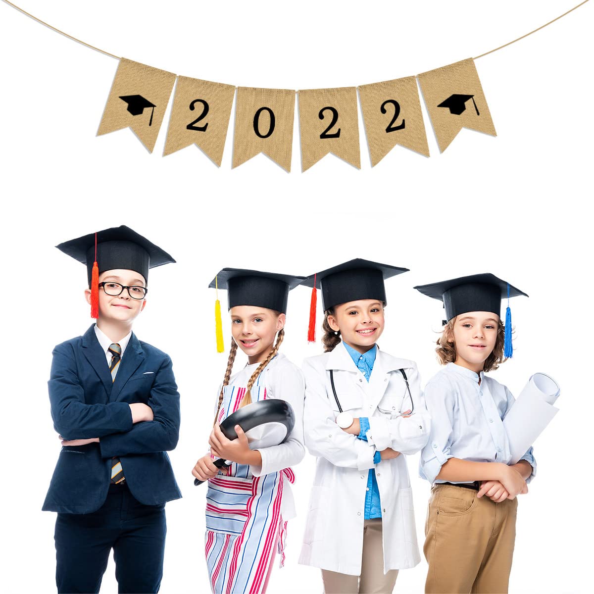 Rainlemon Jute Burlap 2022 Graduation Party Banner Classroom Decoration Photo Booth Backdrop