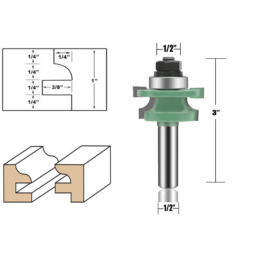 OLETBE 3 PCS Router Bit Set, 1/2-Inch Shank Round Over Raised Panel Cabinet Door Ogee Rail and Stile Router Bits, Woodworking Wood Cutter, Wood Carbide Groove Tongue Milling Tool