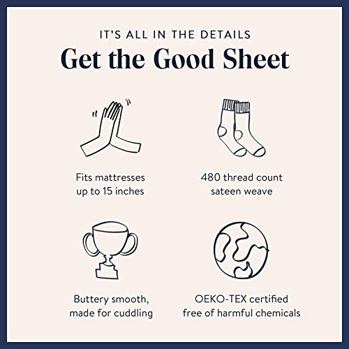 Brooklinen Luxury Sateen 4 Piece King Size Sheets Set in Window Pane - 100% Cotton Sateen Sheets - 1 Fitted Sheet, 1 Flat Sheet, 2 Pillowcases - Best Luxury Sheets